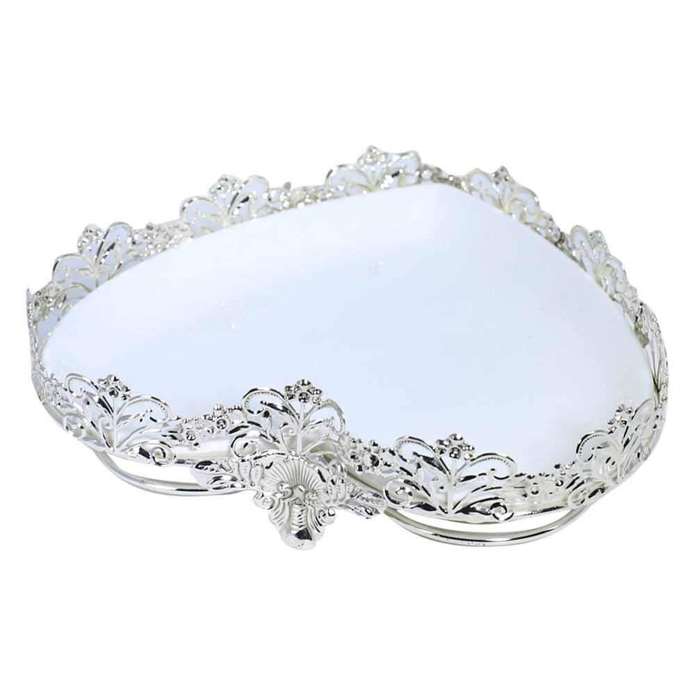 Heart Shape Decorated Silver Tray With Glass Plate – Bakehouse.pk