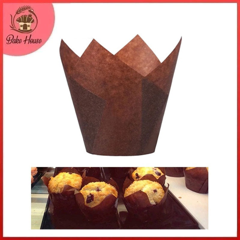 Plain Tulip Cupcake Liner Brown 50 Pcs Pack – Bakehouse.pk