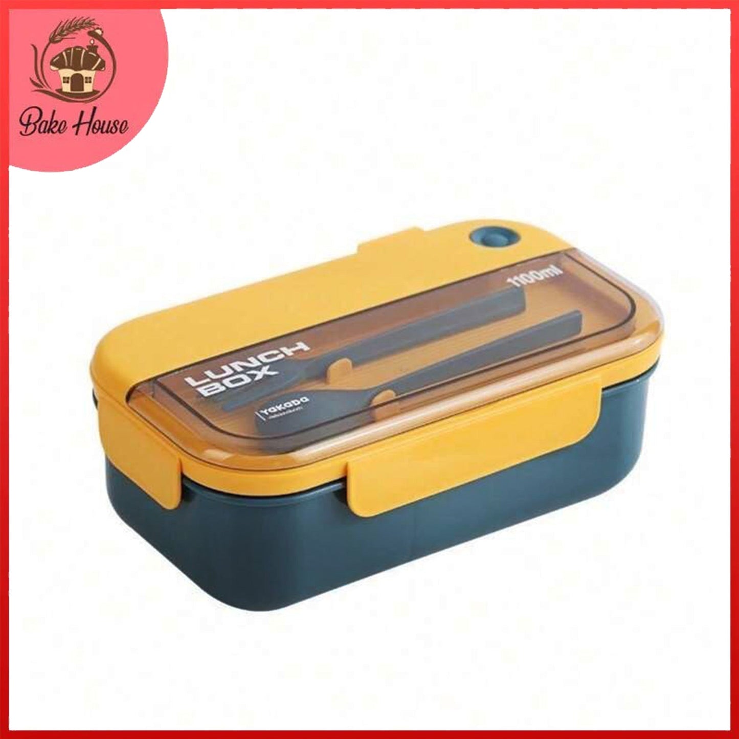 Yakada Portable Rectangle Lunch Box With Spoon And Fork 1100ml Bake